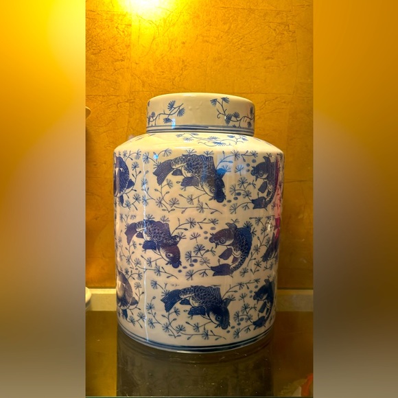 Ginger Jar | Art | Chinese Koi Fish Ginger Jar Blue White Porcelain ...